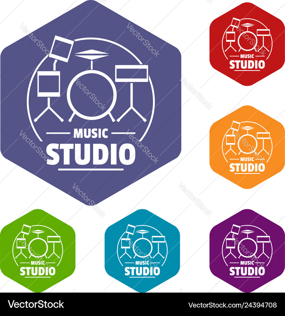 Drum kit icons hexahedron Royalty Free Vector Image
