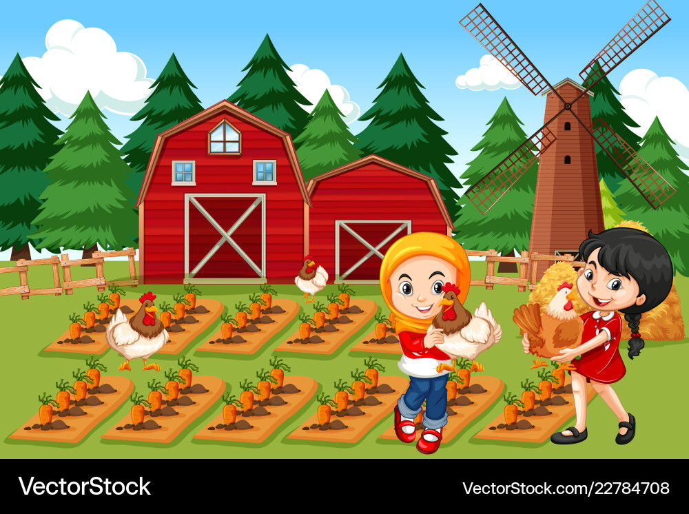 Farmers in farm scene Royalty Free Vector Image