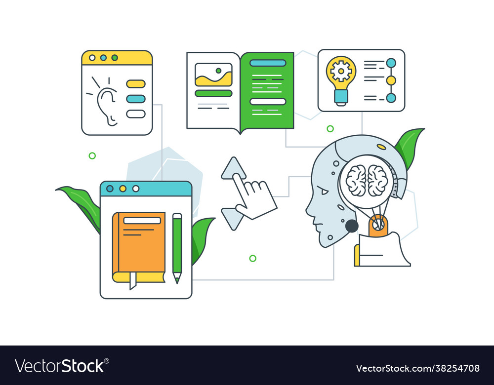 Machine robot learning new information Royalty Free Vector