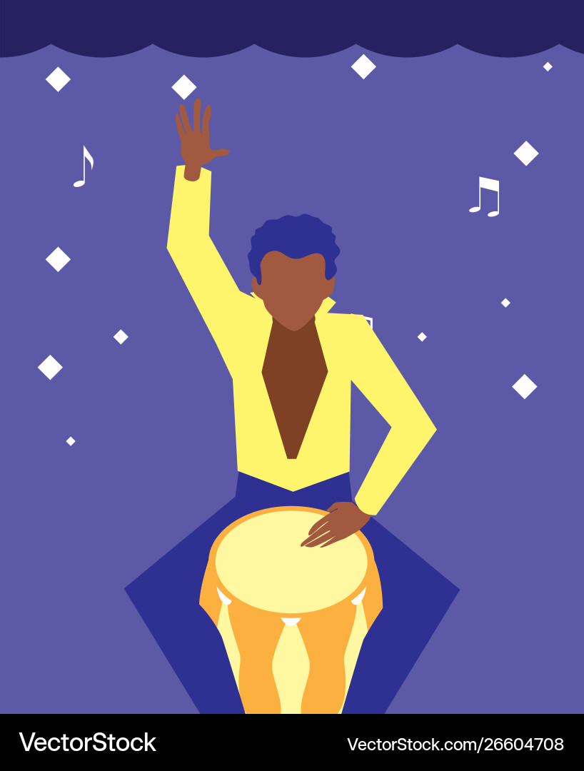 Musician man drum playing music Royalty Free Vector Image