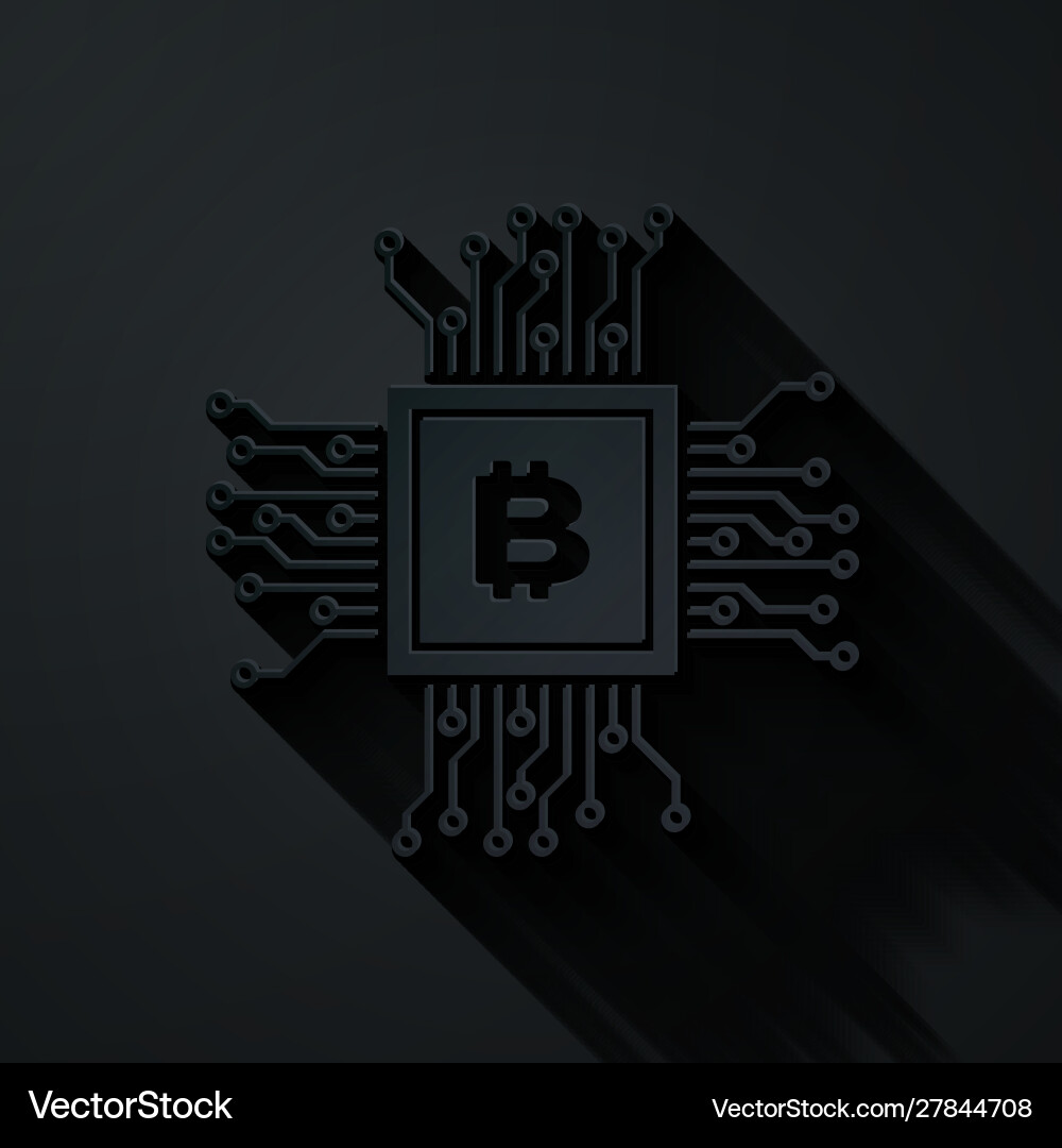 Paper cut cpu mining farm icon isolated on black Vector Image