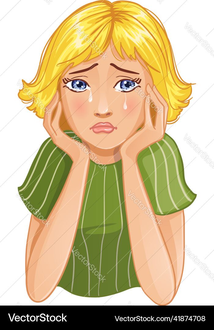 Sad crying cartoon girl Royalty Free Vector Image