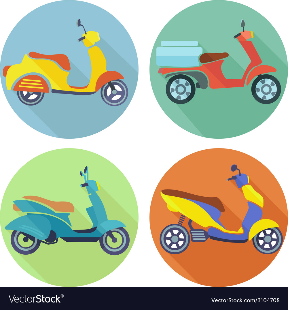 Scooter icon flat set Royalty Free Vector Image
