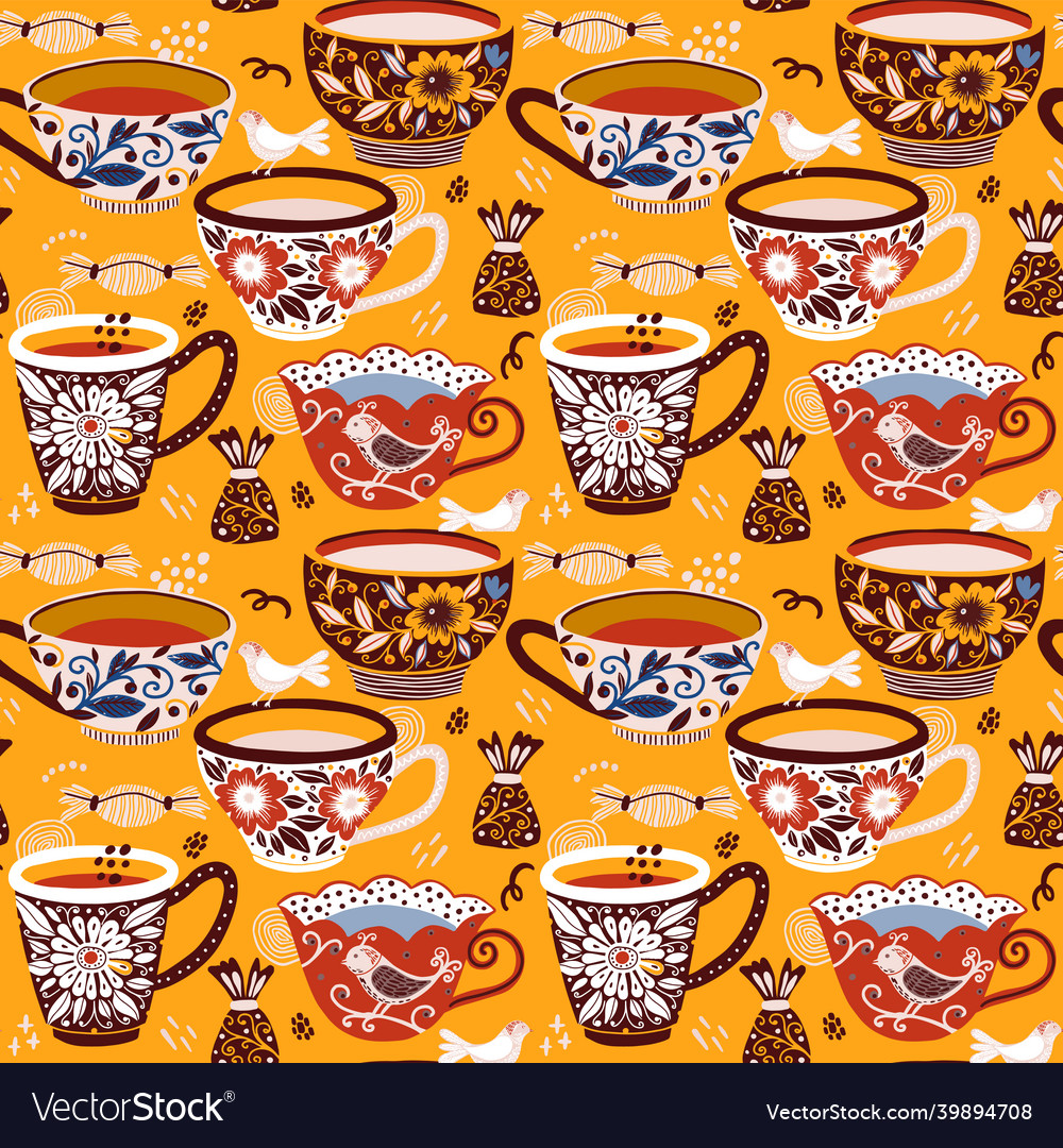 Tea mug texture pattern teatime Royalty Free Vector Image