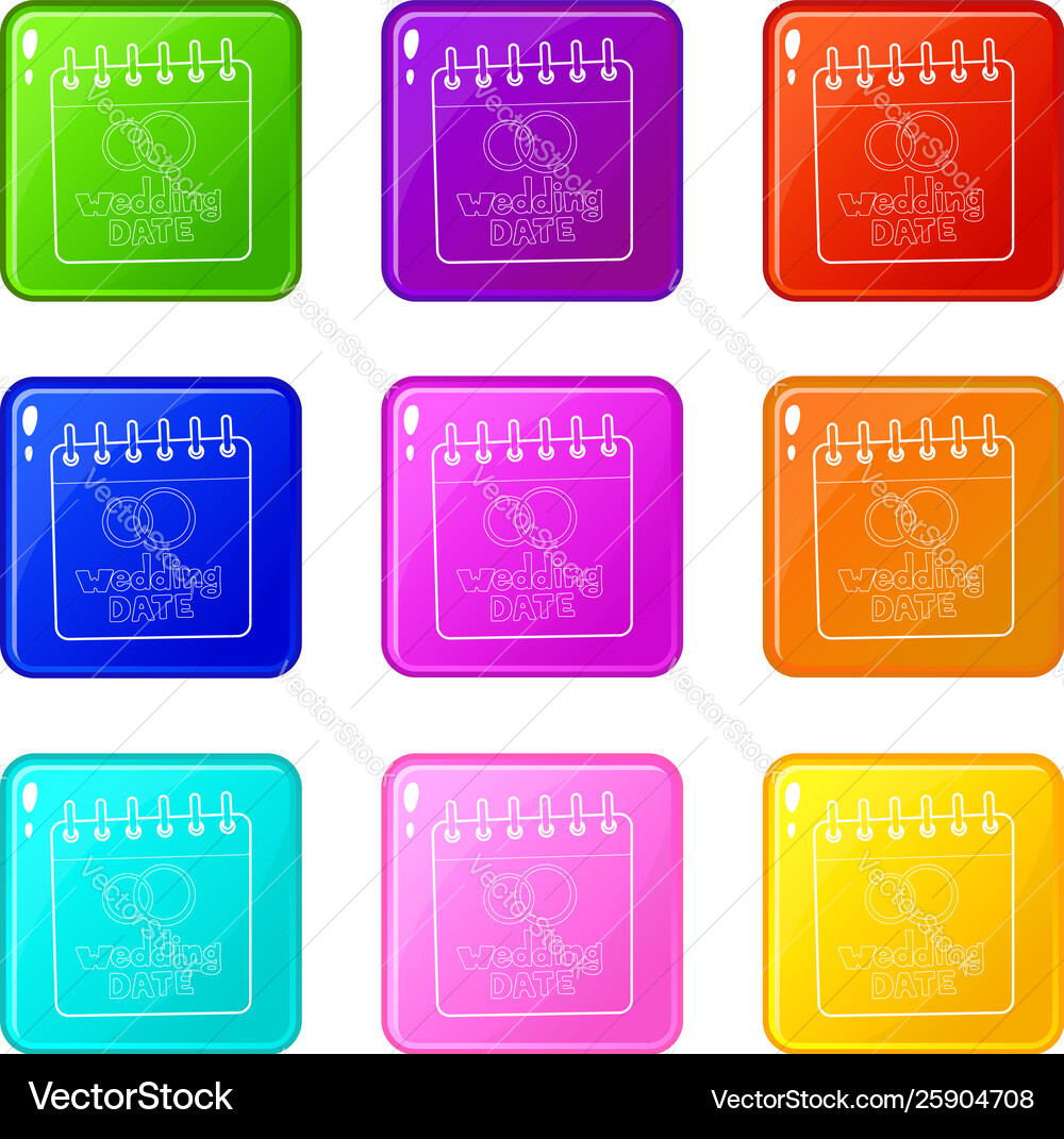 Wedding date icons set 9 color collection Vector Image