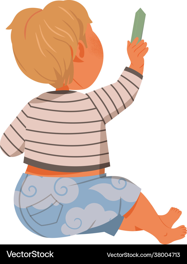 Cute boy drawing with crayon or pencil Royalty Free Vector