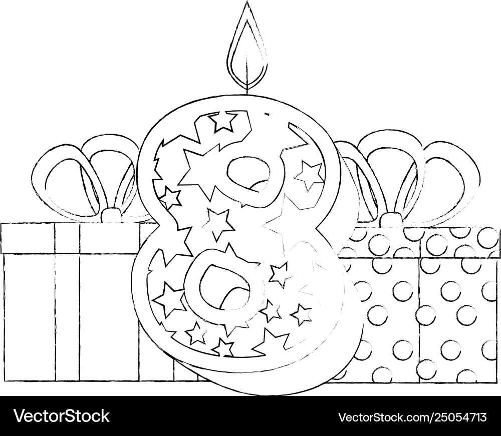 Cute number eight with gifts Royalty Free Vector Image