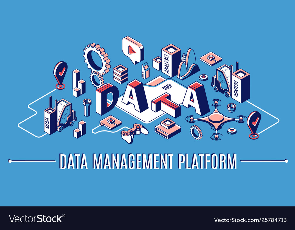 Data management platform dmp isometric banner Vector Image