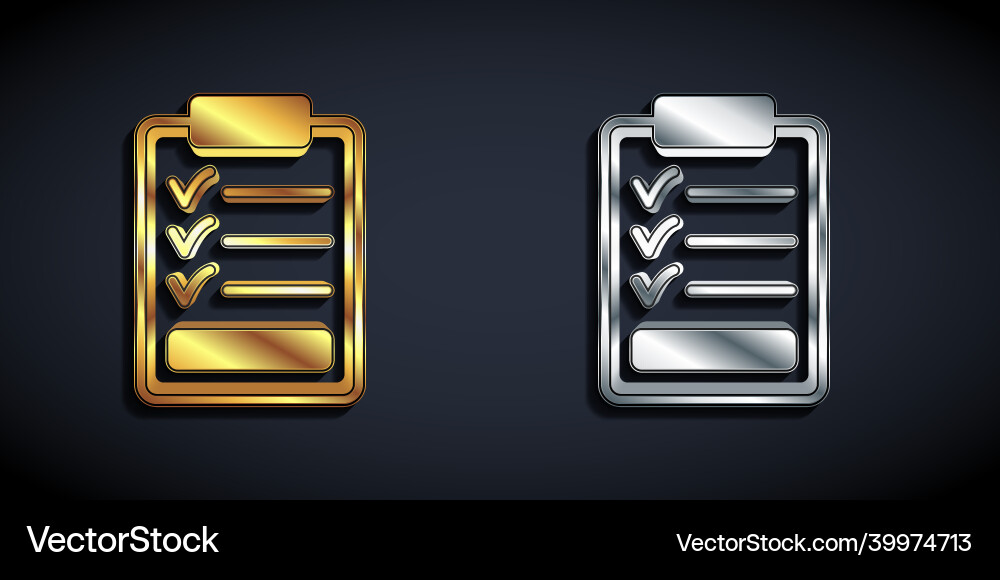 Gold and silver clipboard with checklist icon Vector Image