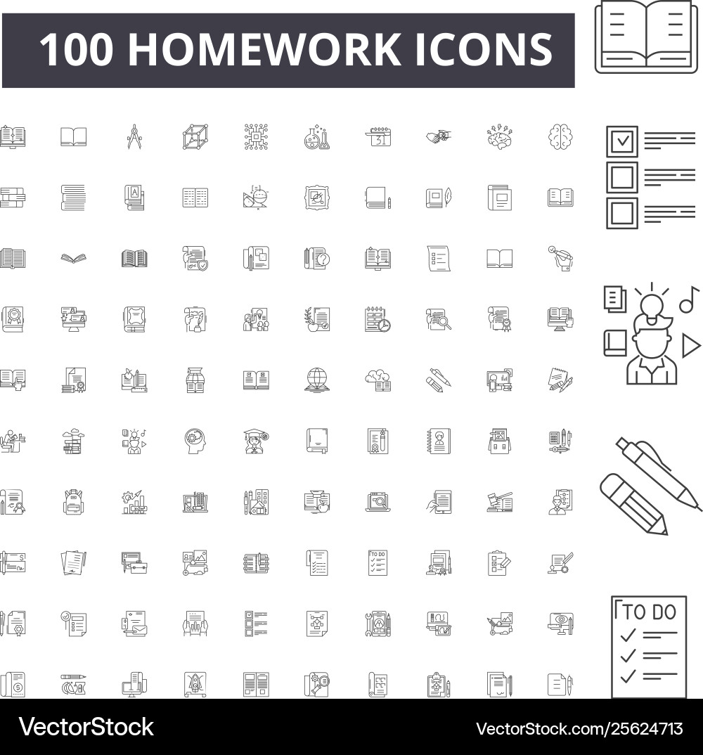 Homework line icons signs set outline Royalty Free Vector