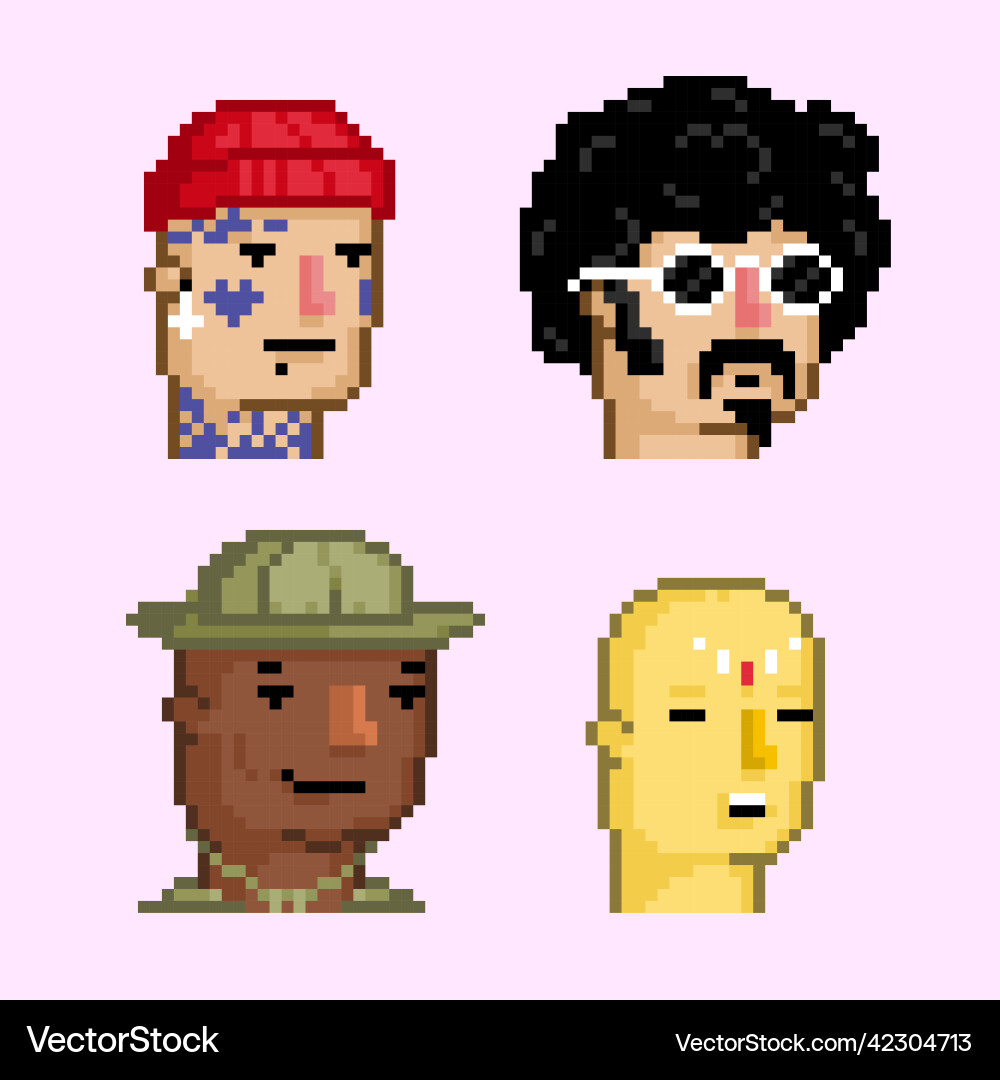 Pixel art characters tattoo punk retro guy scout Vector Image