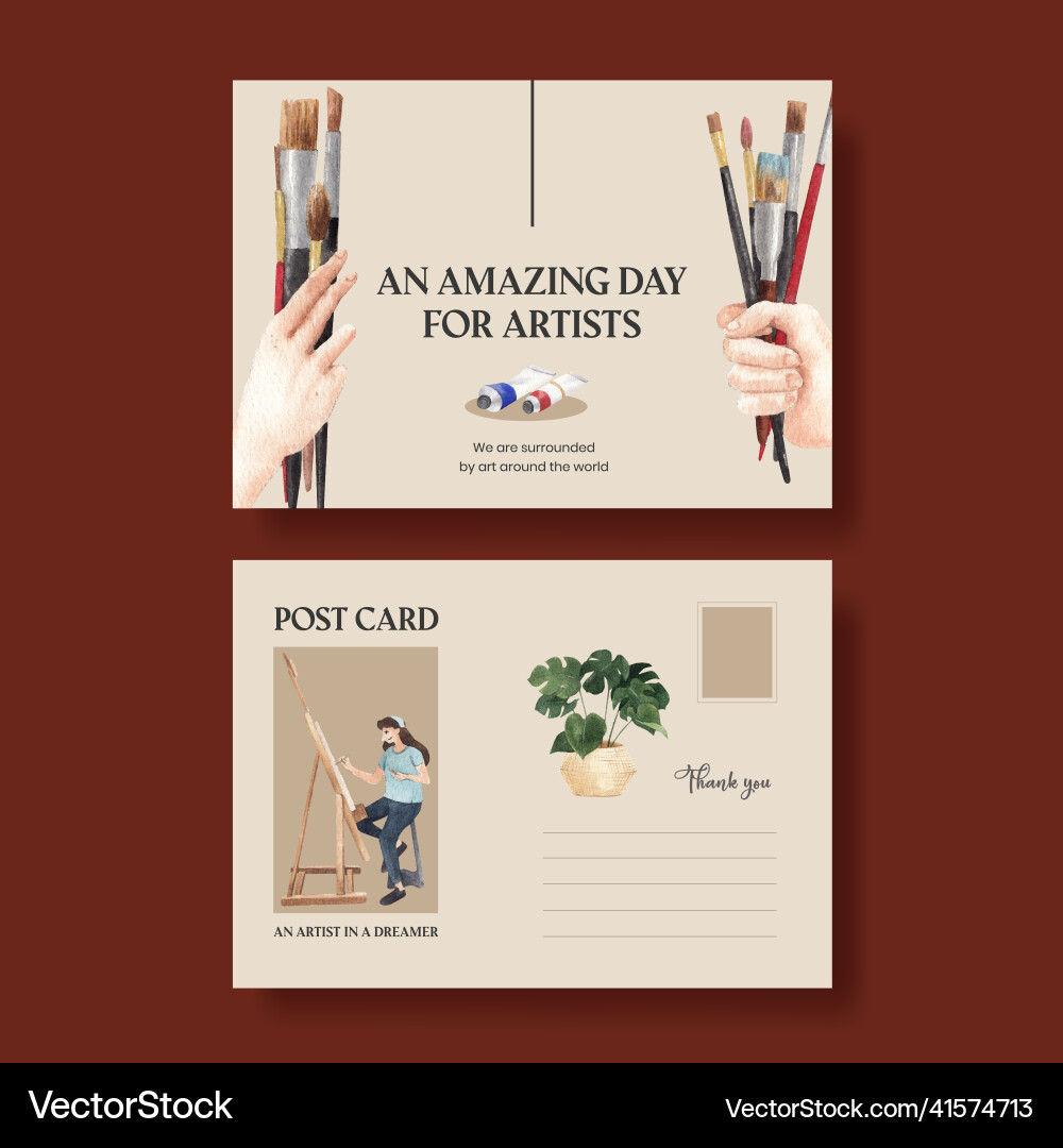 Postcard template with international artists day Vector Image
