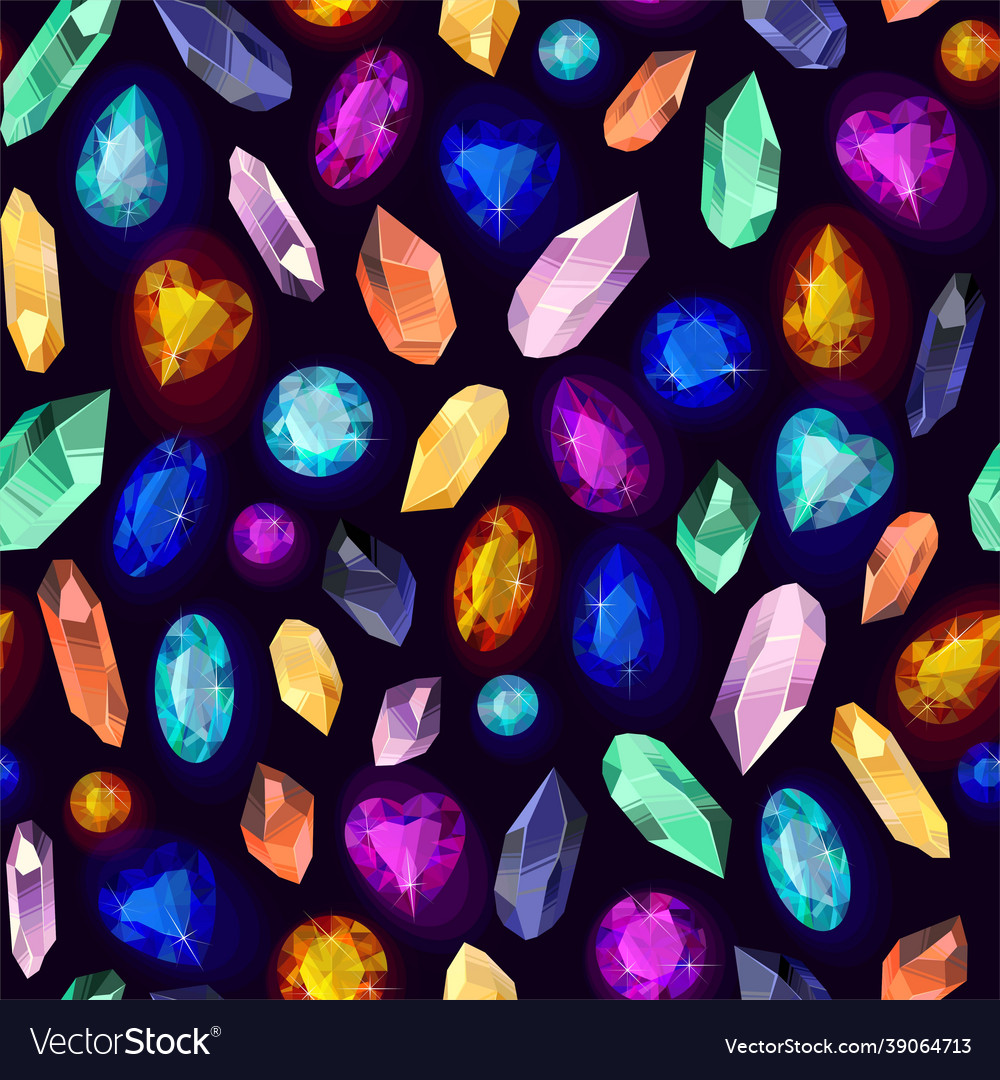 Seamless pattern with crystals and gems Royalty Free Vector