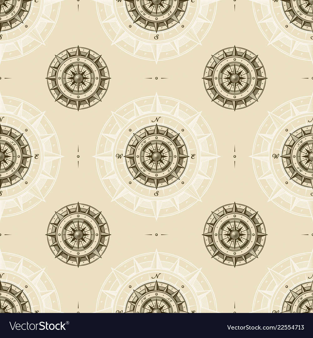 Seamless vintage compass pattern Royalty Free Vector Image