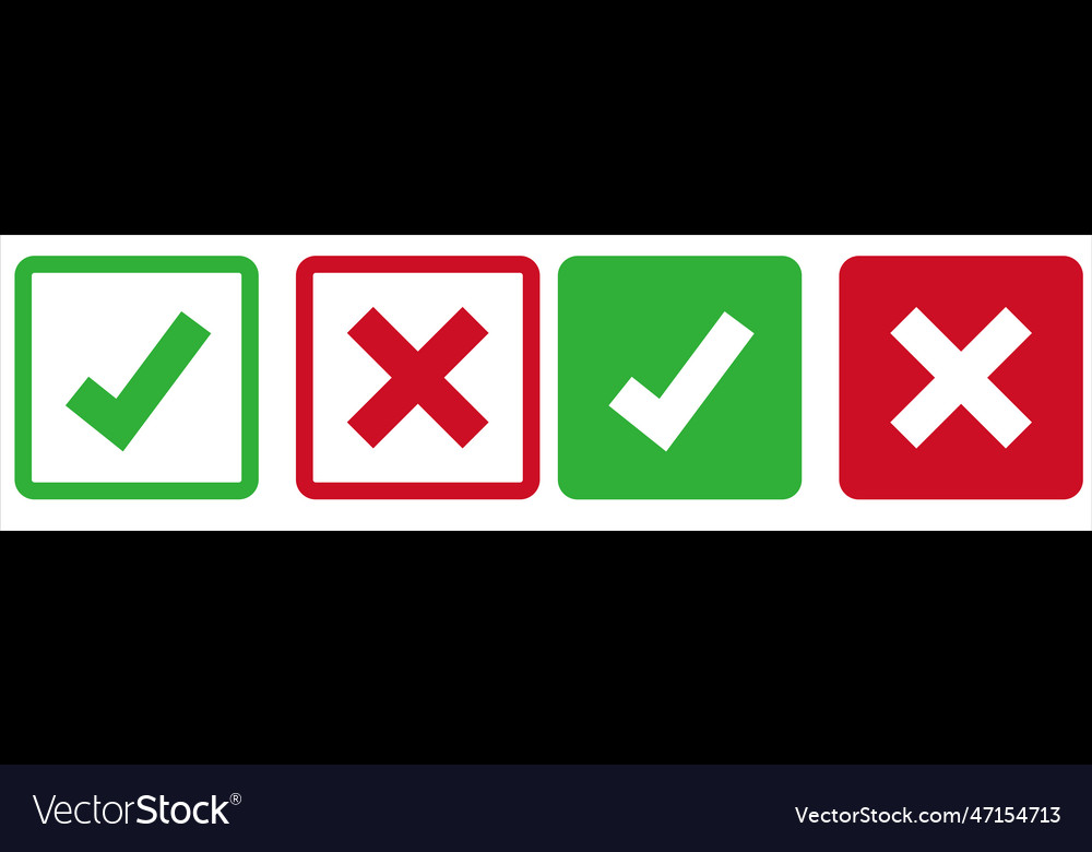 Set green approval checkmark and red cross icons Vector Image