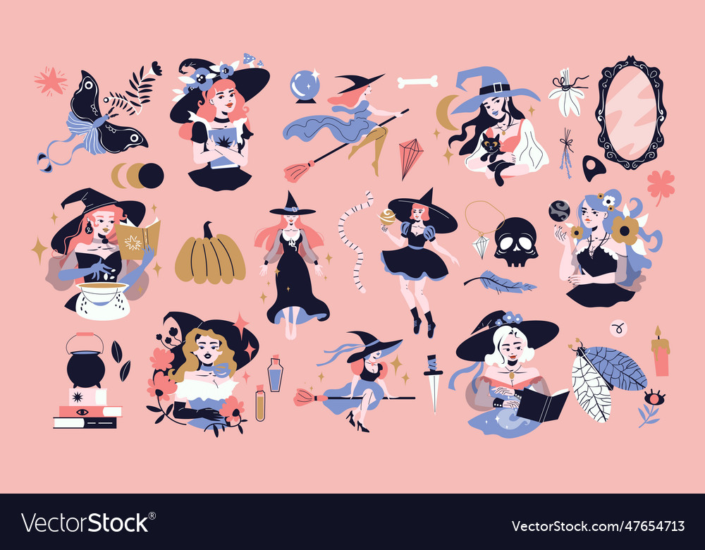 Witches flat set Royalty Free Vector Image - VectorStock