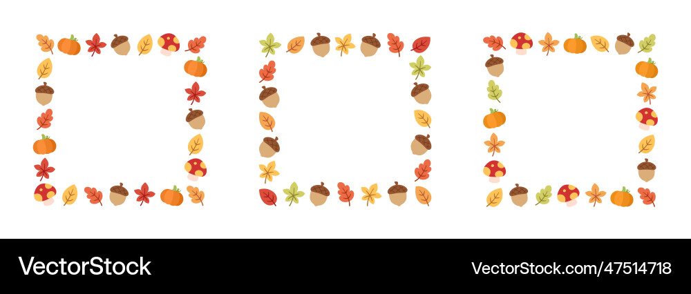 Autumn square frame with leaves acorns Royalty Free Vector