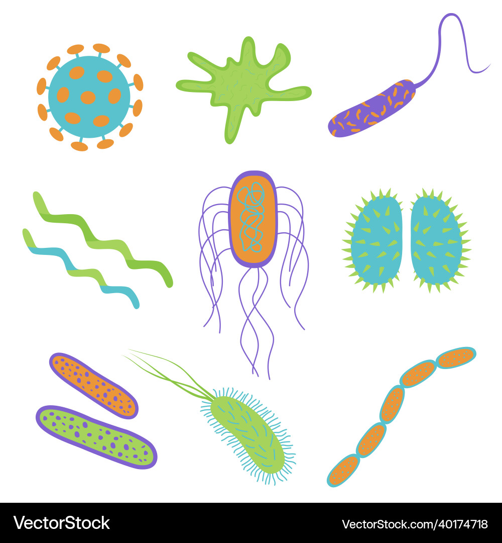Flat cartoon design germs and bacteria icons Vector Image