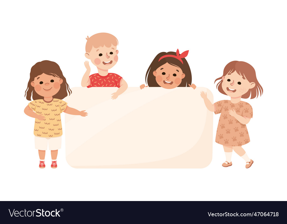 Group of kids holding blank banner together Vector Image