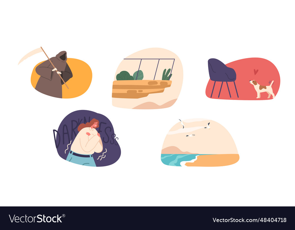 Isolated icons or elements with human fears Vector Image Isolated icons or elements with human fears Vector Image