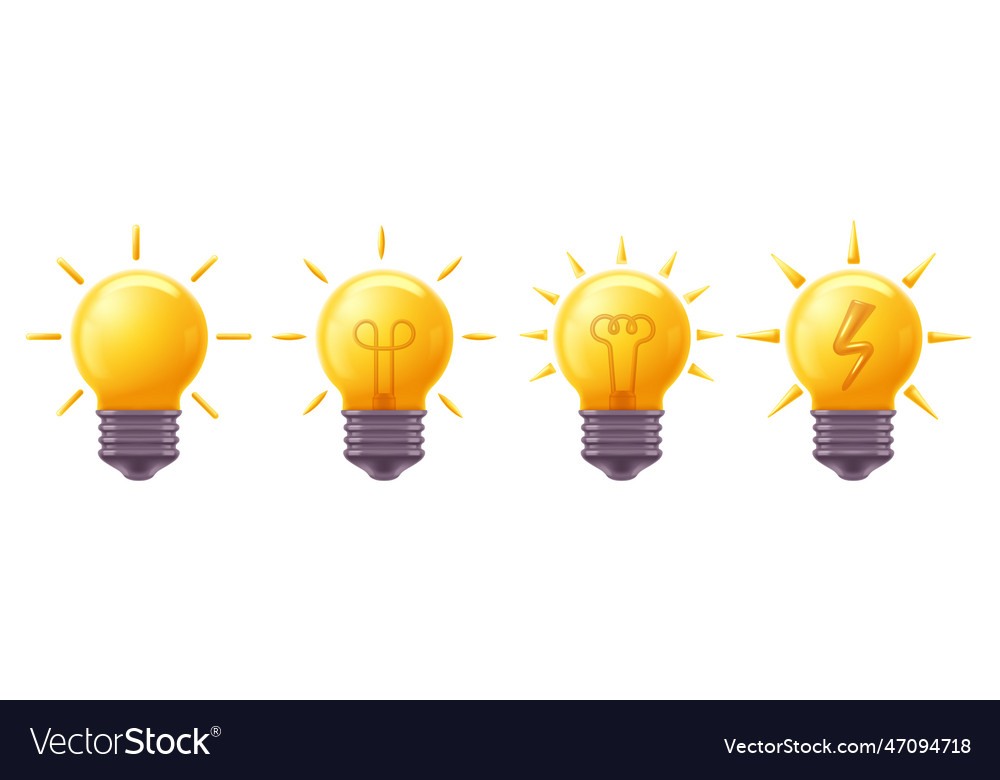 Light bulb 3d icons shiny bright idea Royalty Free Vector