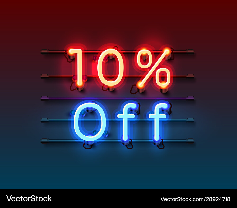 Neon frame 10 off text banner night sign board Vector Image