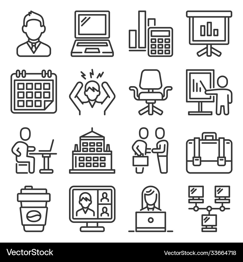 Office icons set on white background line style Vector Image