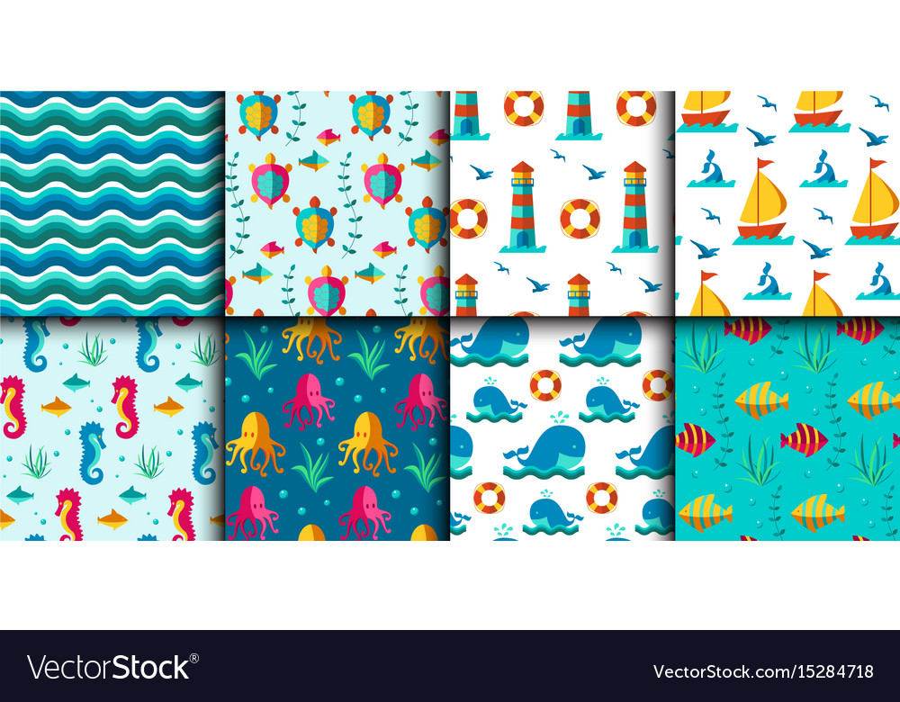 Seamless patterns with nautical elements Vector Image