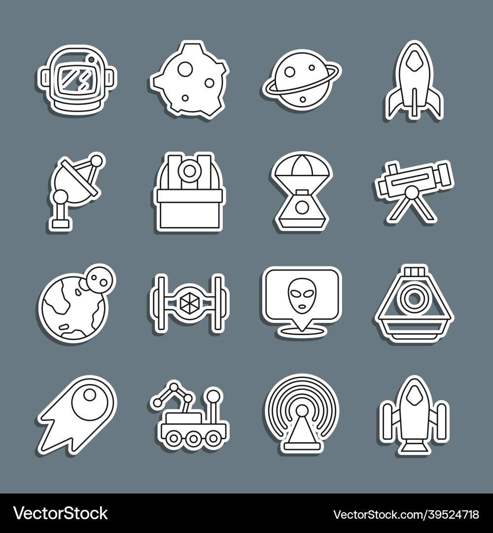 Set line rocket ship space capsule telescope Vector Image