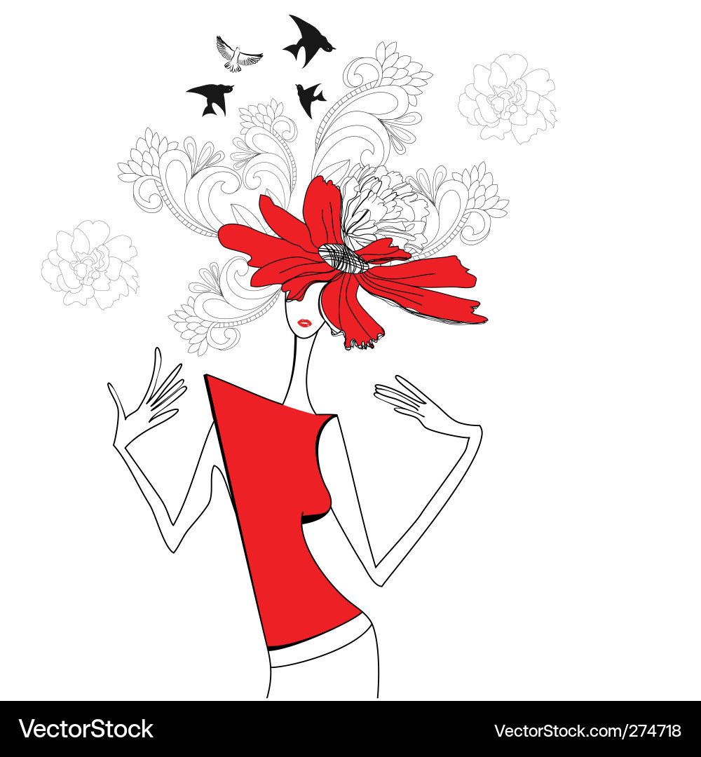 Woman with red flowers Royalty Free Vector Image
