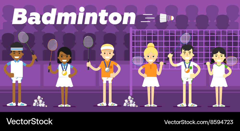 Badminton team on awarding some pedestal Vector Image