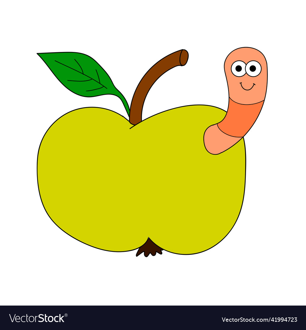 Cartoon linear doodle retro worm apple Royalty Free Vector