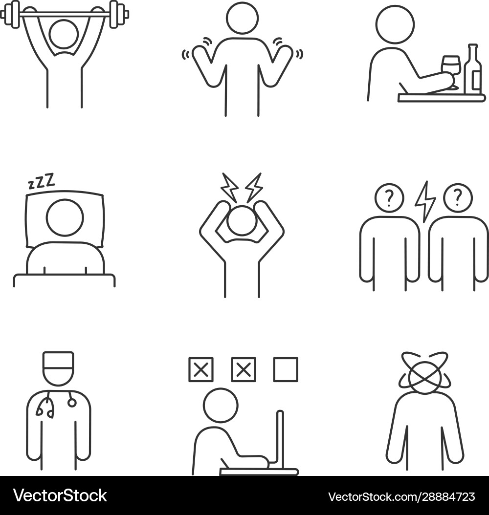 Emotional stress linear icons set Royalty Free Vector Image