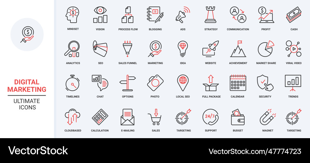 Set of trendy red black thin Royalty Free Vector Image