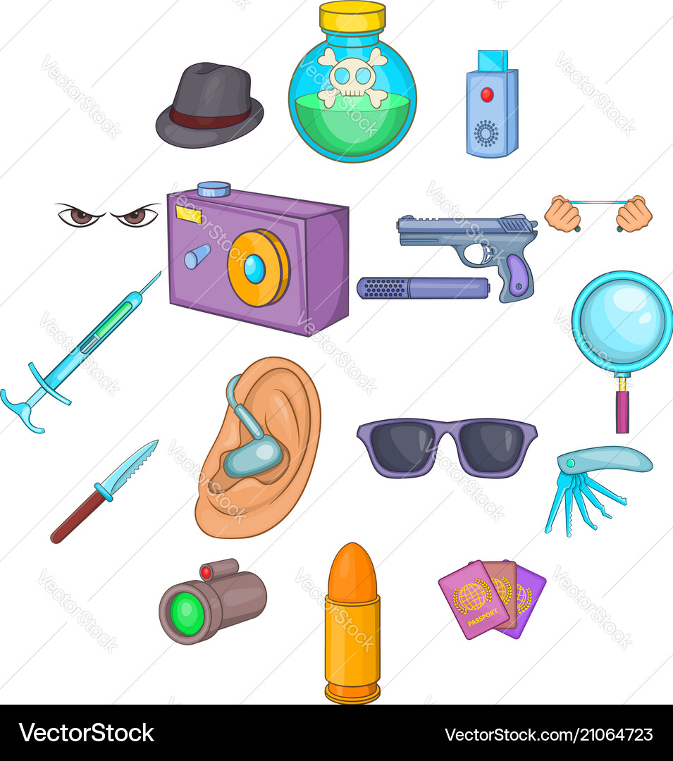 Spy and security icons set cartoon style Vector Image