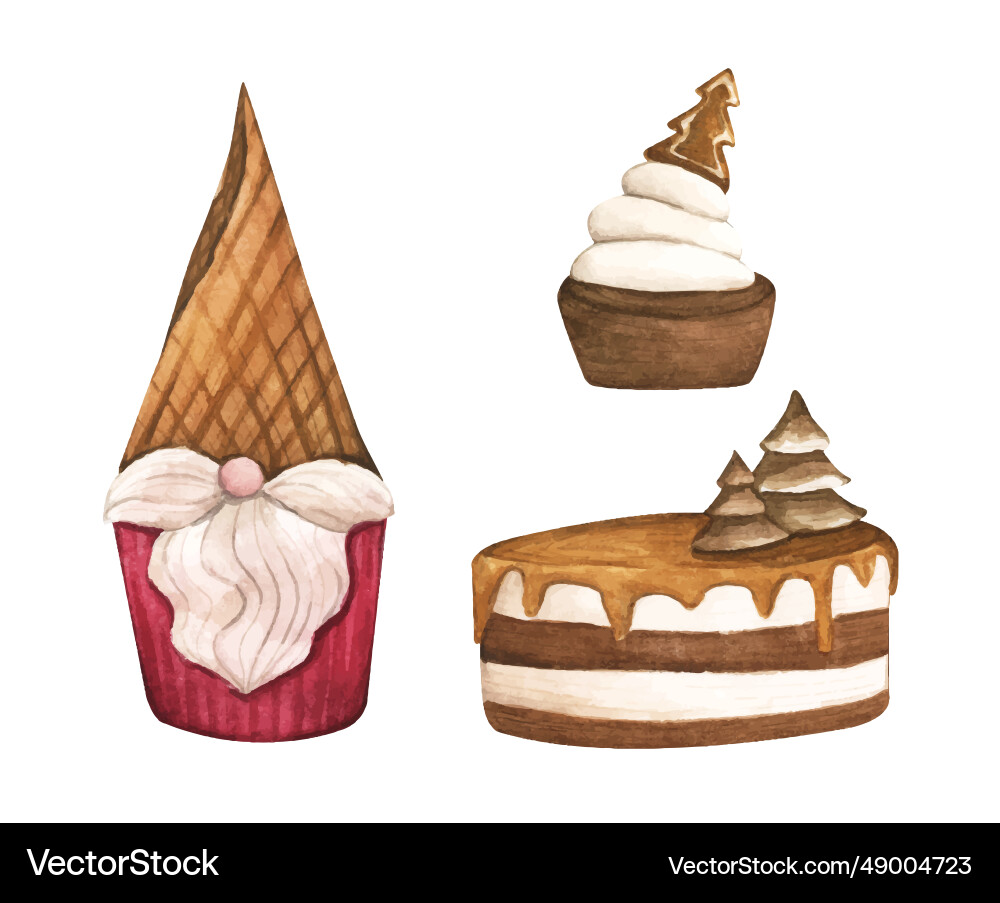 Watercolor christmas dessert set Royalty Free Vector Image