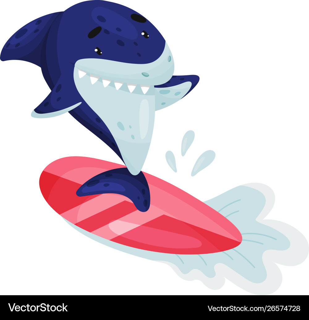 Cartoon shark surfer on white Royalty Free Vector Image