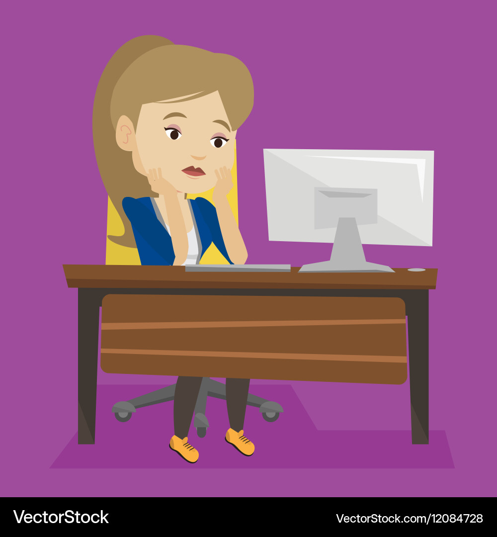 Exhausted sad employee working in office Vector Image