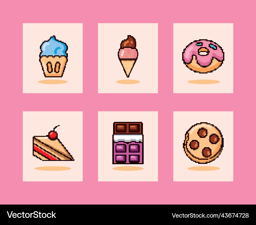 Icons food pixel art Royalty Free Vector Image