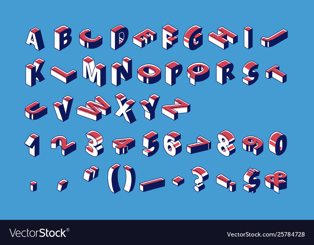 Isometric alphabet numbers and punctuation marks Vector Image Isometric alphabet numbers and punctuation marks Vector Image