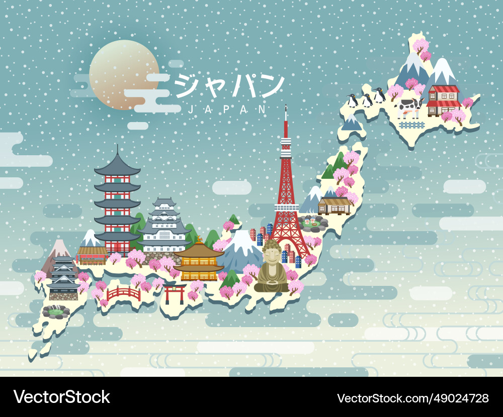 Lovely japan travel map Royalty Free Vector Image