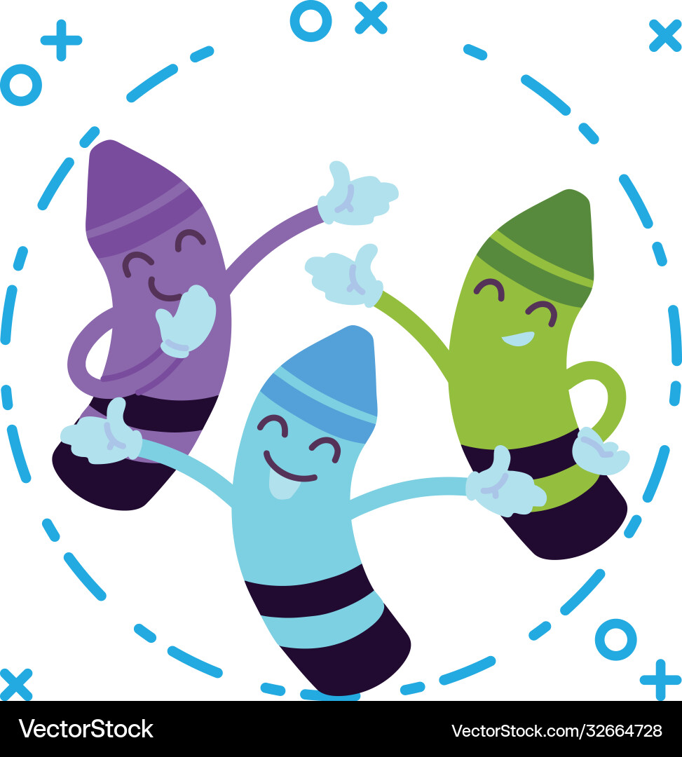 School crayons with happy faces cartoon Royalty Free Vector