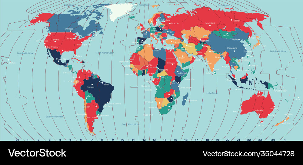 Timezone world map Royalty Free Vector Image - VectorStock