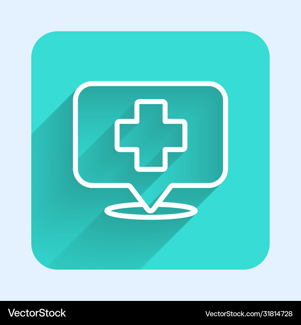 White line medical map pointer with cross hospital