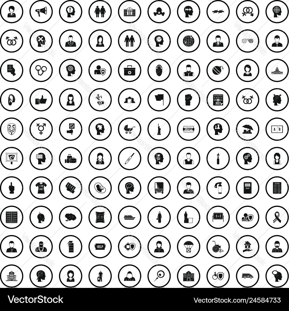 100 human rights icons set simple style Royalty Free Vector