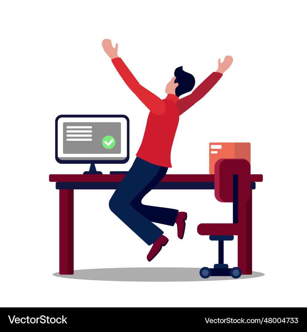 A young man jumps with happiness at work Vector Image