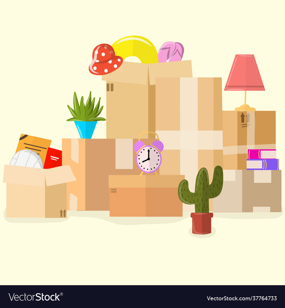 Boxes with things Royalty Free Vector Image - VectorStock