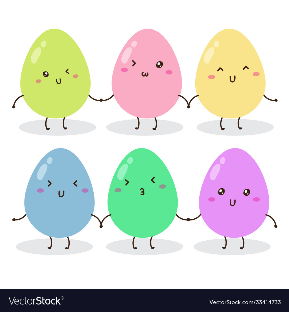 Cute happy various color easter eggs characters Vector Image