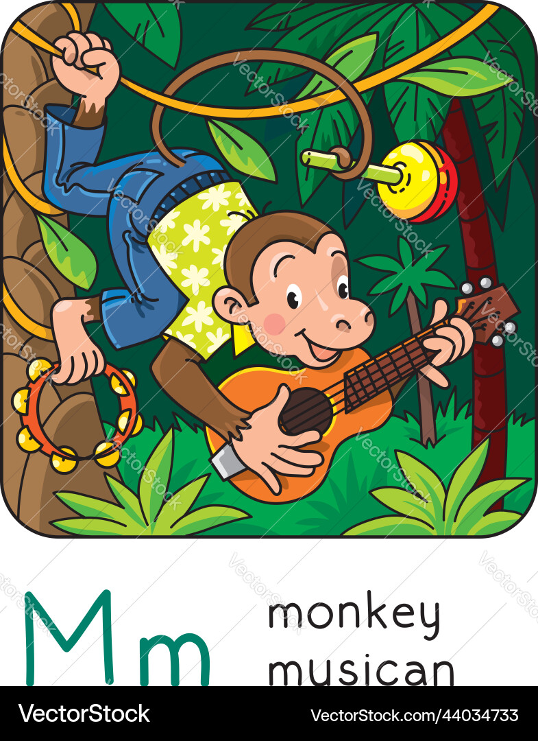 Monkey musician animals profession abc alphabet m Vector Image