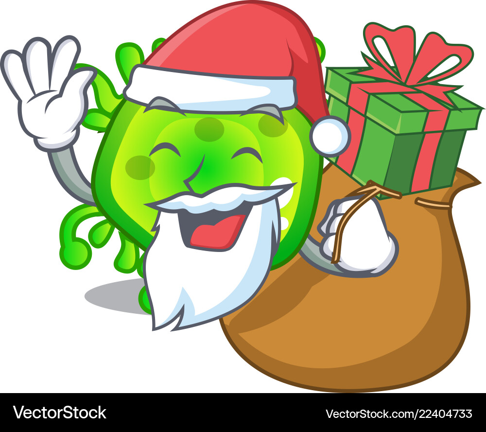 Santa with gift virus cells bacteria microbe Vector Image